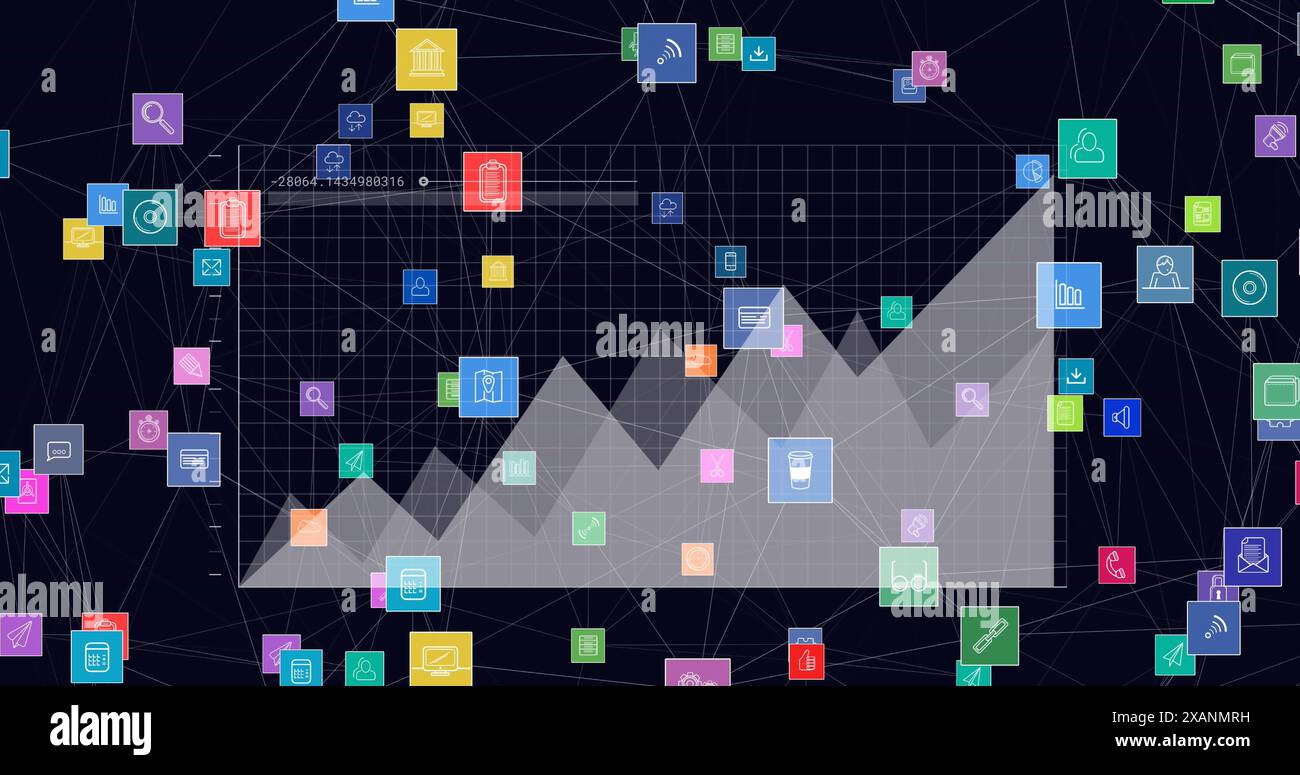 Image Of Network Of Digital Icons Over Statistical Data Processing