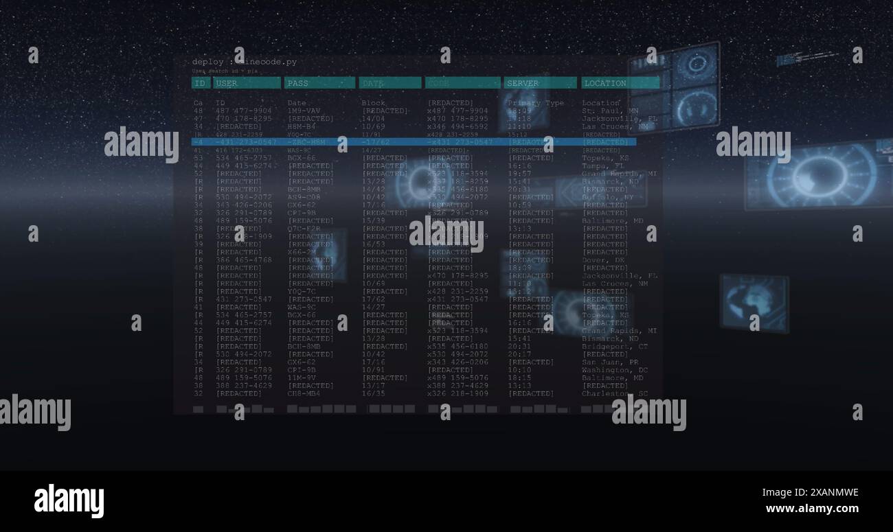 Image of multiple round scanners and interface with data processing against space Stock Photo ...