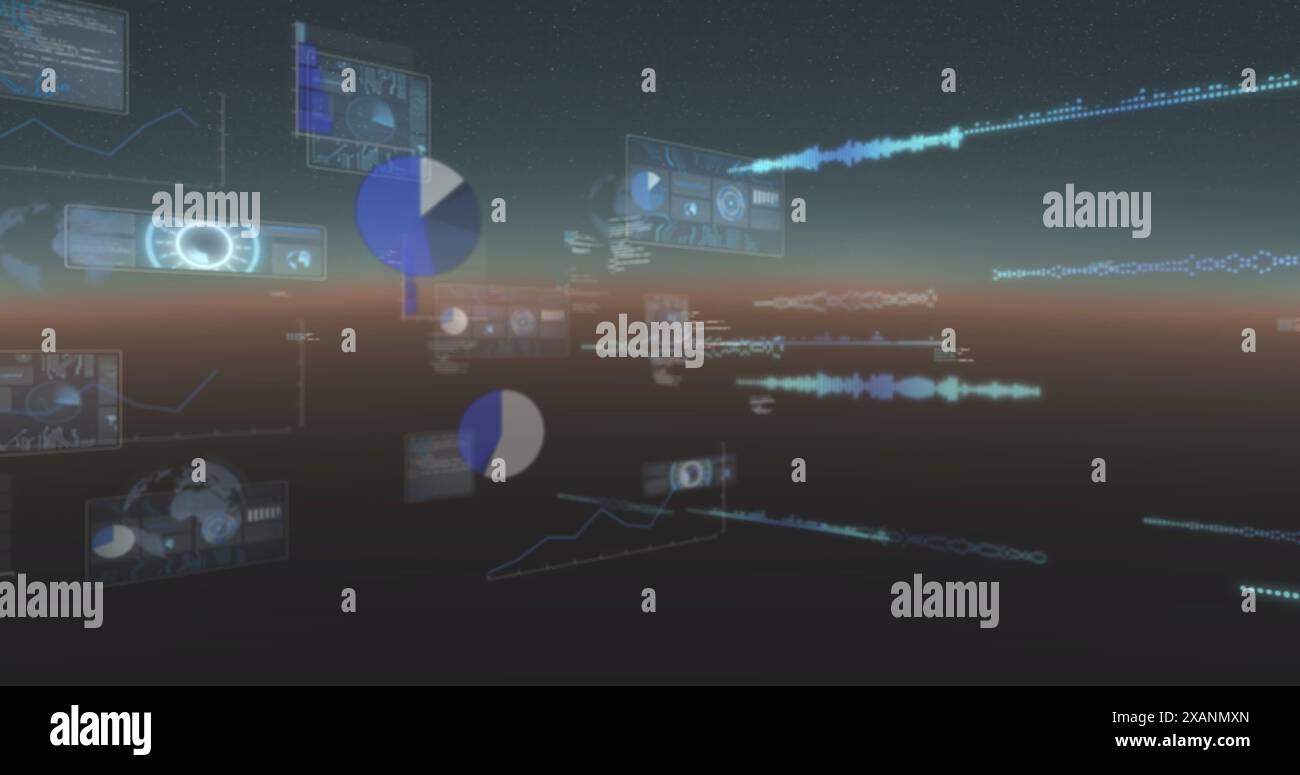 Image of screens with data processing against dual tone background ...