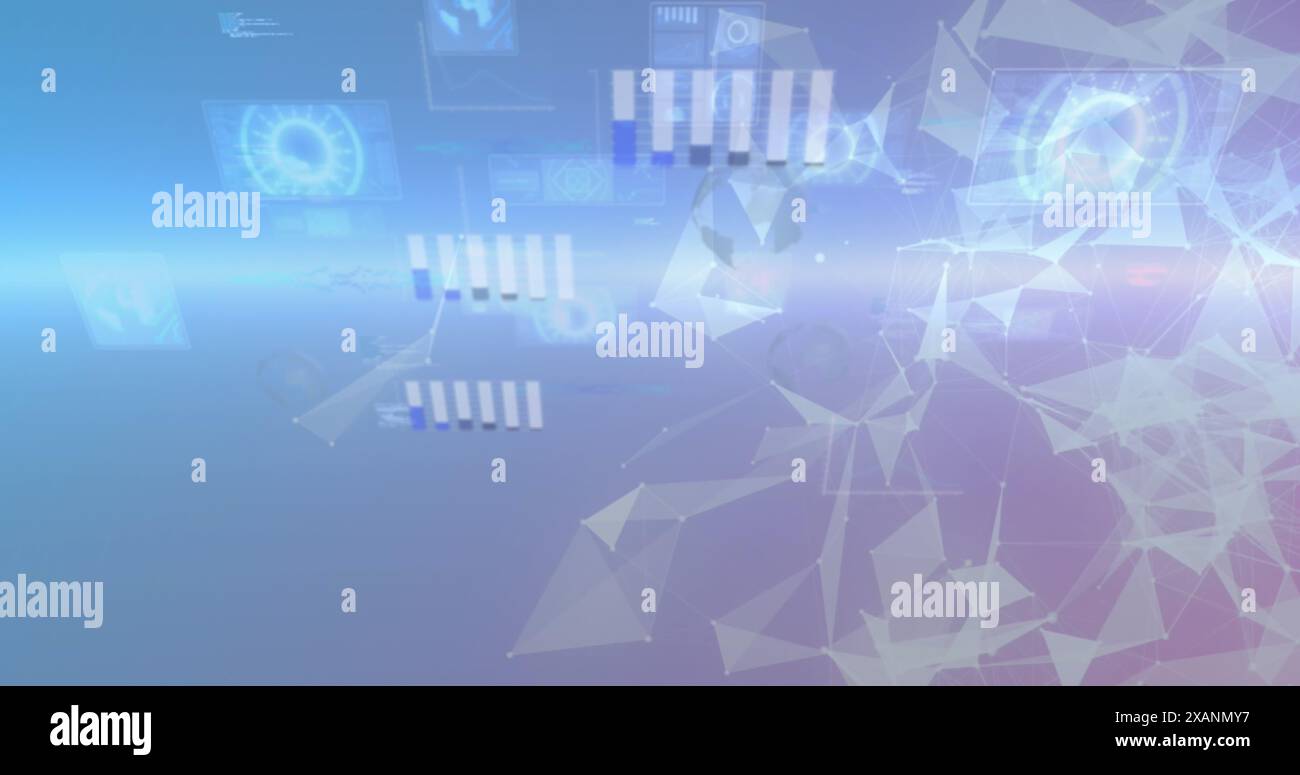 Image Of Screens With Data Processing Over Plexus Networks Against Blue