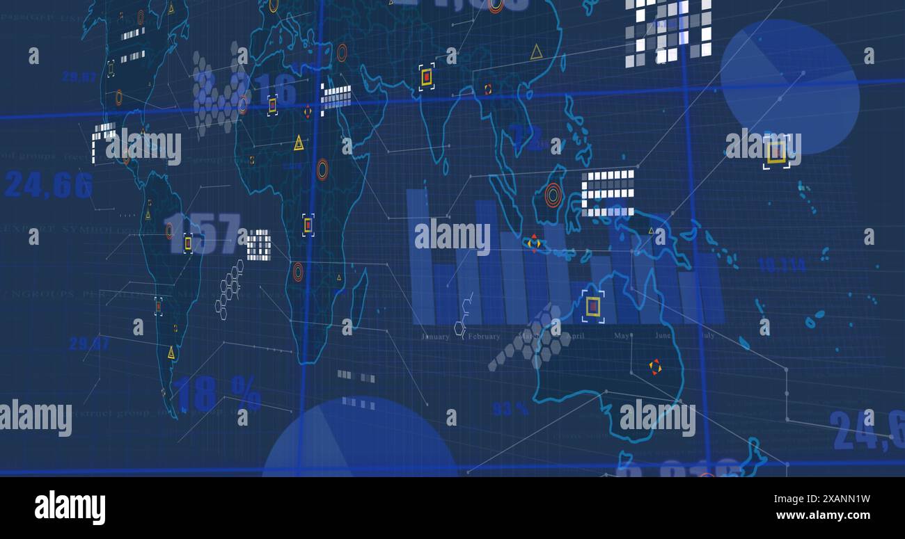 Image of statistics and financial data processing over world map Stock ...