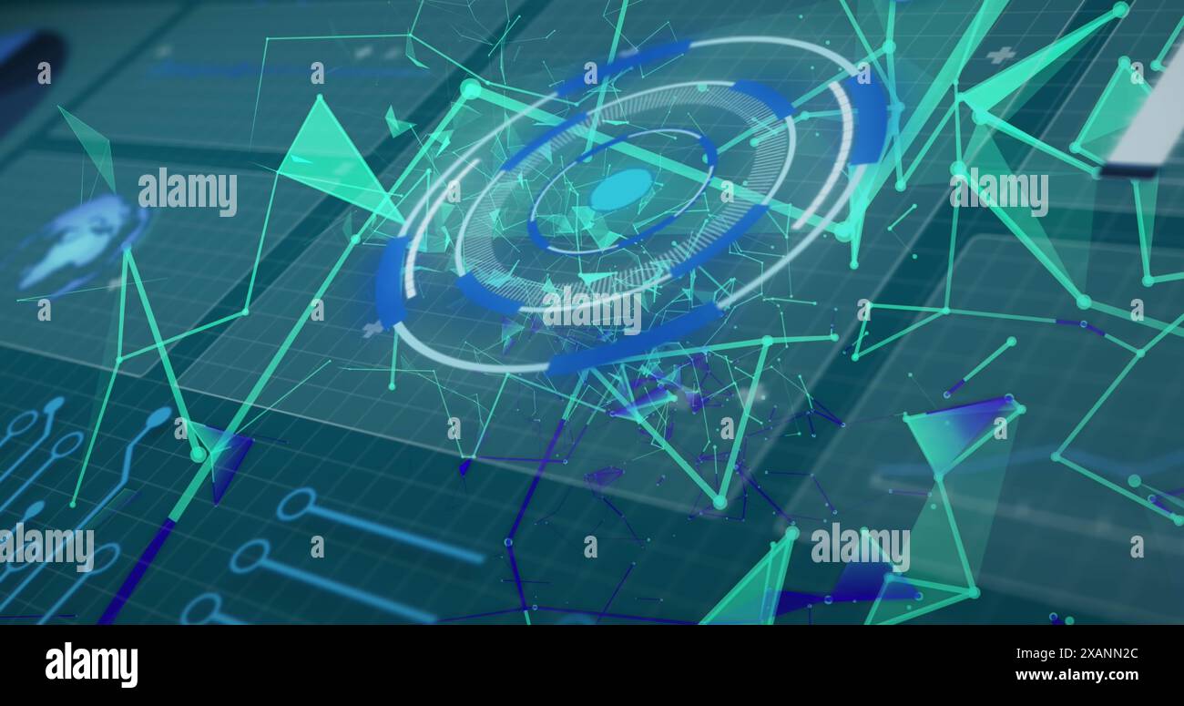 Image of network of connections over scan scoping Stock Photo - Alamy