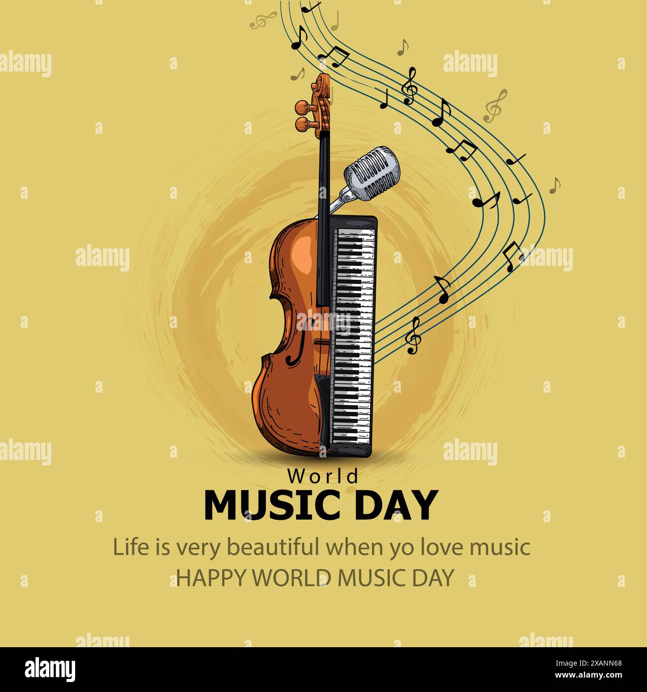 happy world music day event and musical instruments with light ...