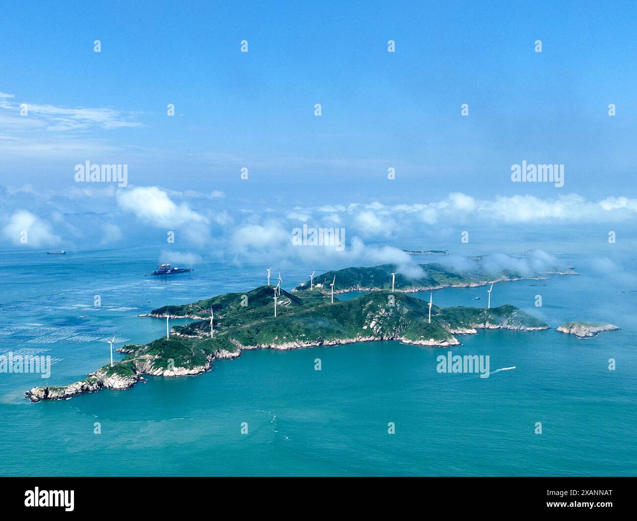 ZHOUSHAN, CHINA - JUNE 8, 2024 - A wind farm is seen on Luhua Island in ...