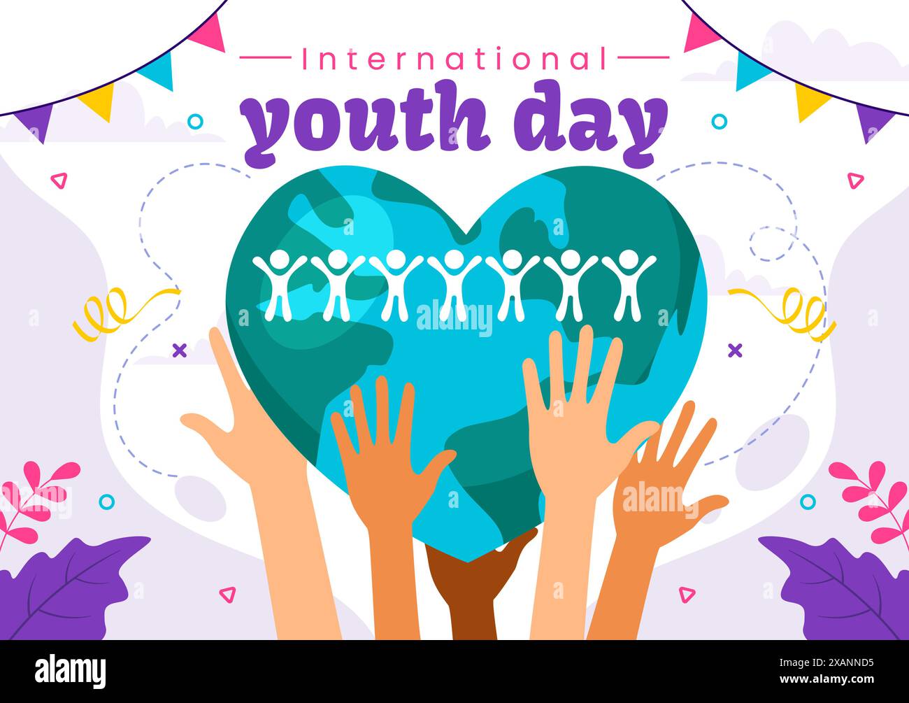 Happy International Youth Day Vector Illustration featuring Young Boys ...