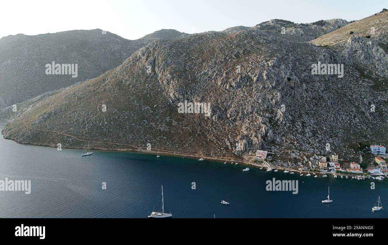 A view of Pedi, a small fishing village in Symi, Greece, where a search ...
