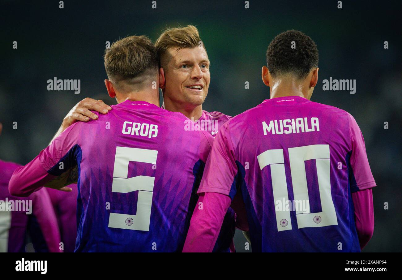 Mönchengladbach, Germany. 07th Jun 2024. Torjubel: Pascal Groß (DFB) Toni Kroos (DFB) Jamal ...