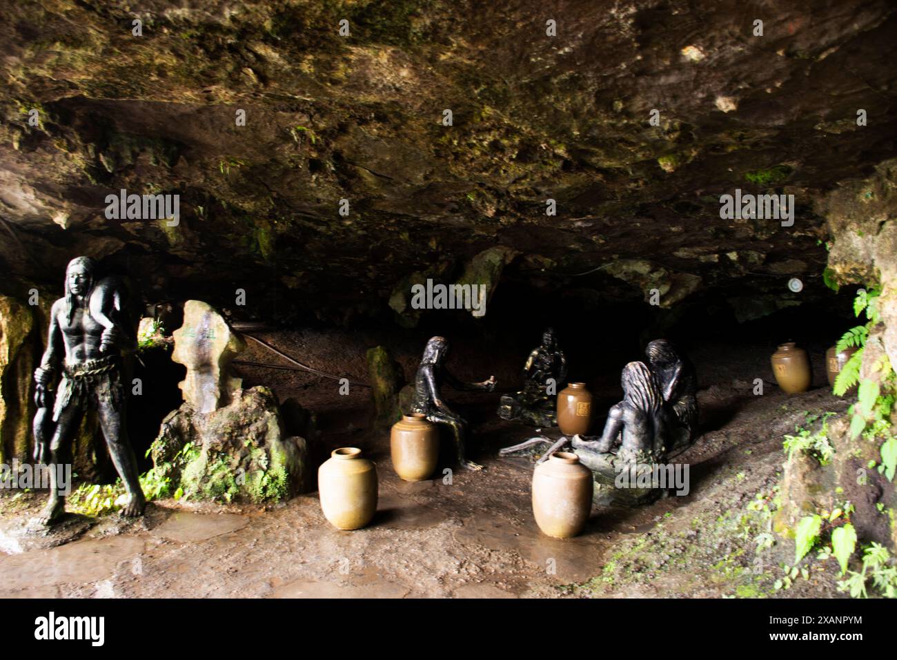 Archaic humans Neanderthal antique statue in stone cave underwater ...