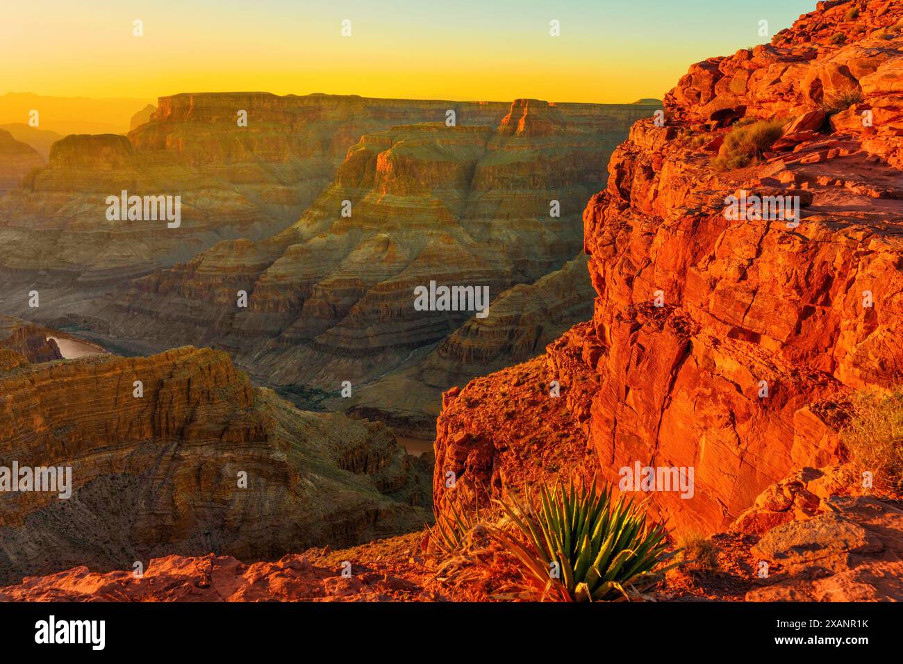 Dramatic sunset view of the Grand Canyon with its layered rock walls ...