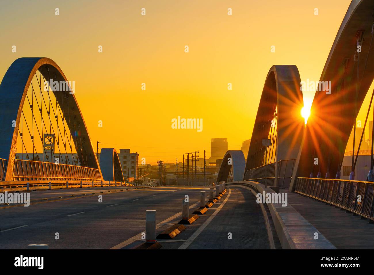 Majestic arches of the 6th Street Bridge in Los Angeles bathed in the ...