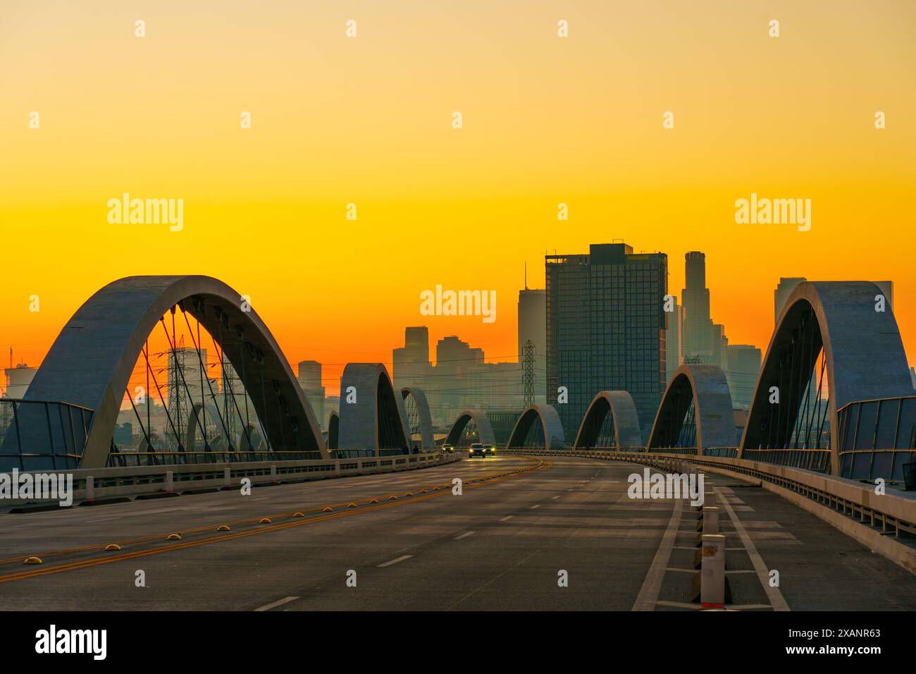 Stunning view of the iconic Sixth Street Bridge in Los Angeles at ...