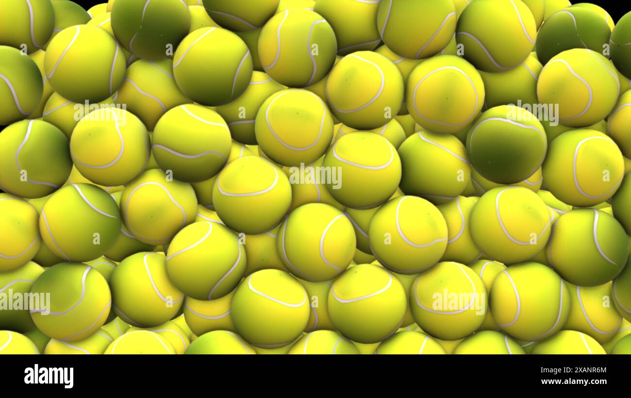 This image showcases a dense, colorful collection of tennis balls ...