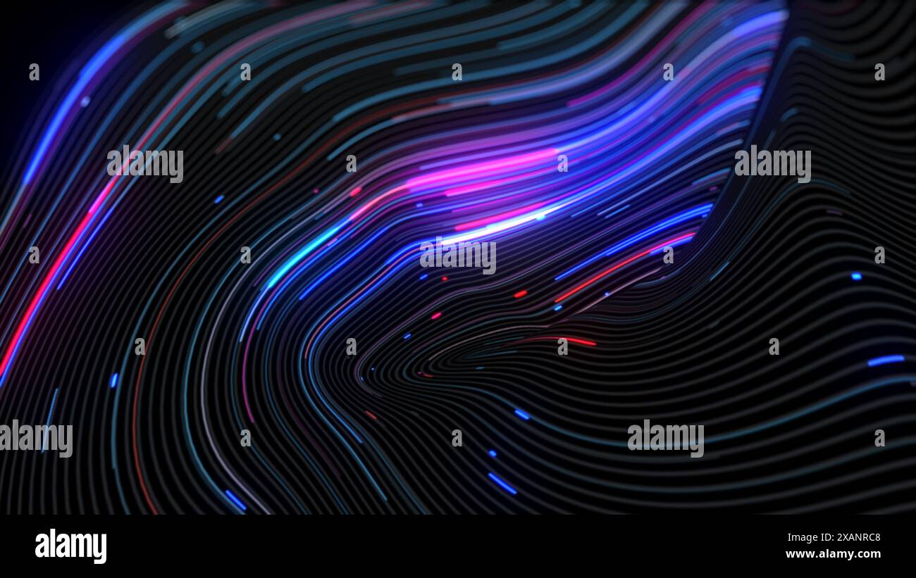 A digital river of data flows through fiber optics, visualized as a mesmerizing array of ...