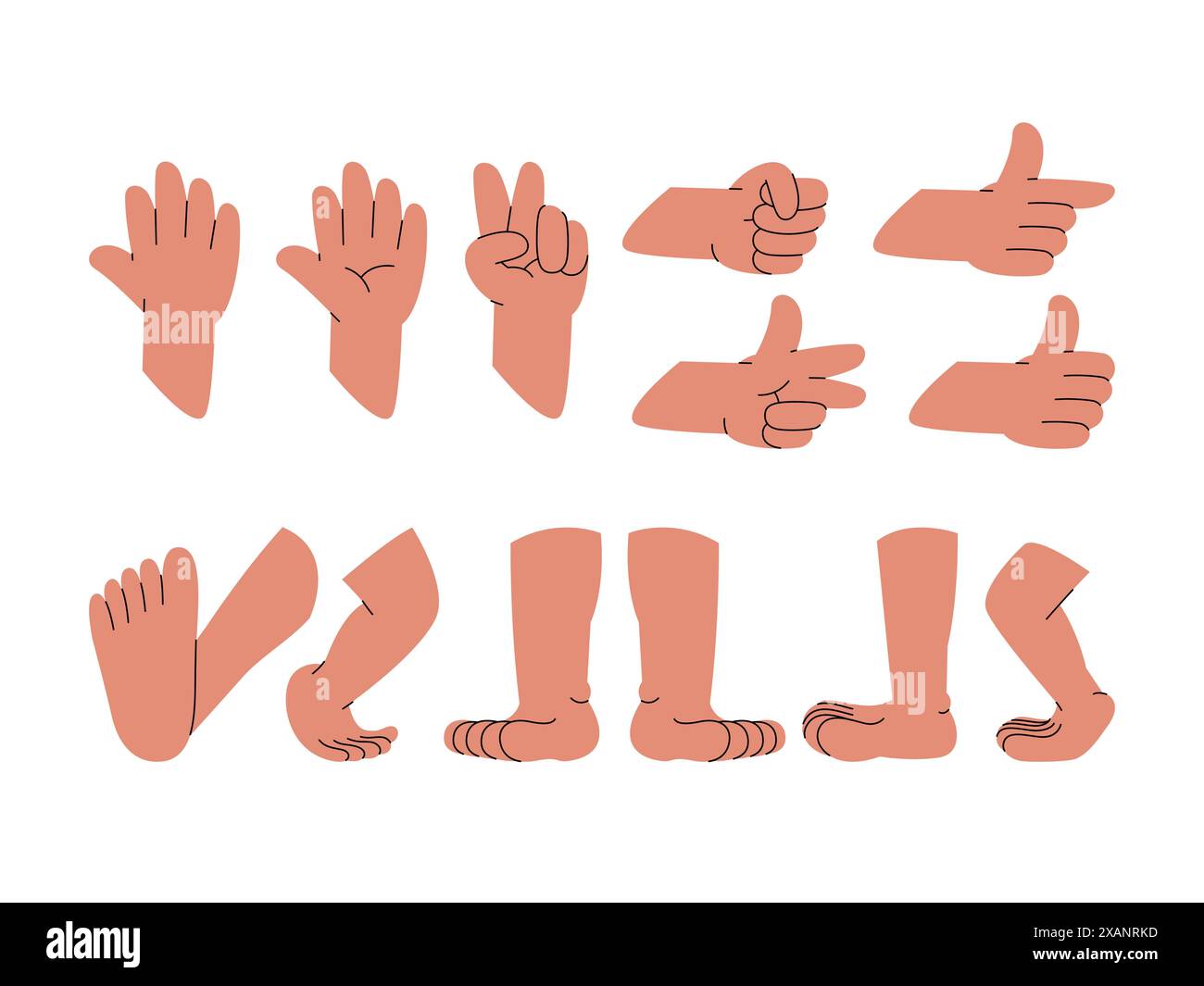 set various foot and hand palm thumb forefinger gesture pointing or ...