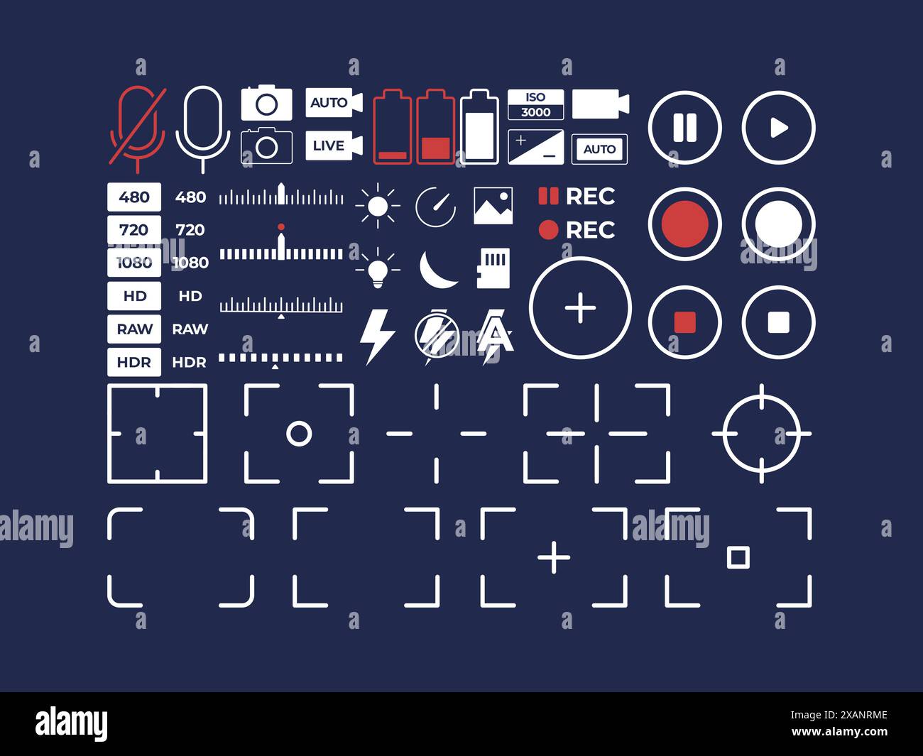 set camera icon microphone battery timer flash rec spot metering ...