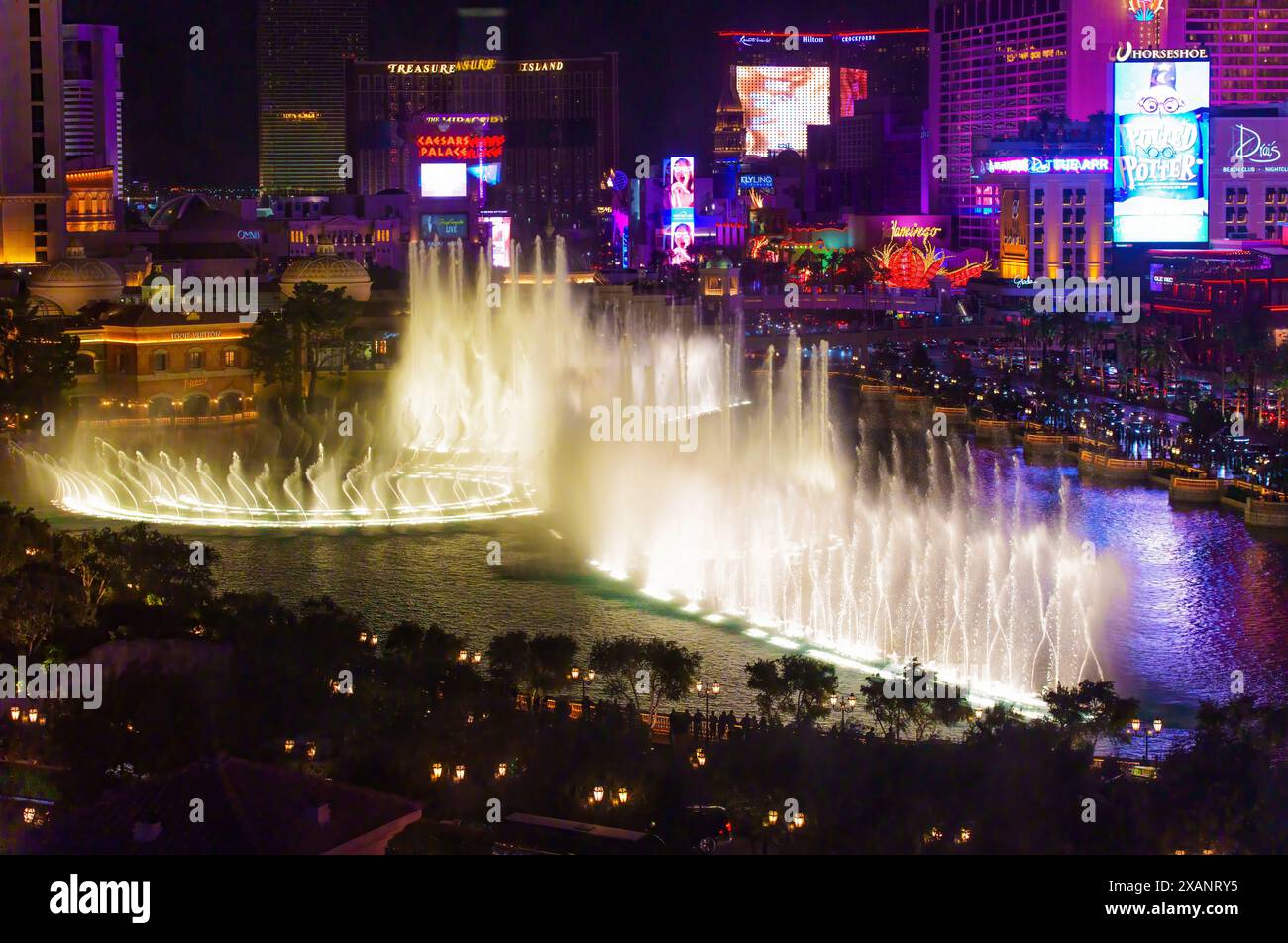 Las Vegas, Nevada - April 14, 2024: Bird's-Eye Perspective of Bellagio Fountains Show and Las ...