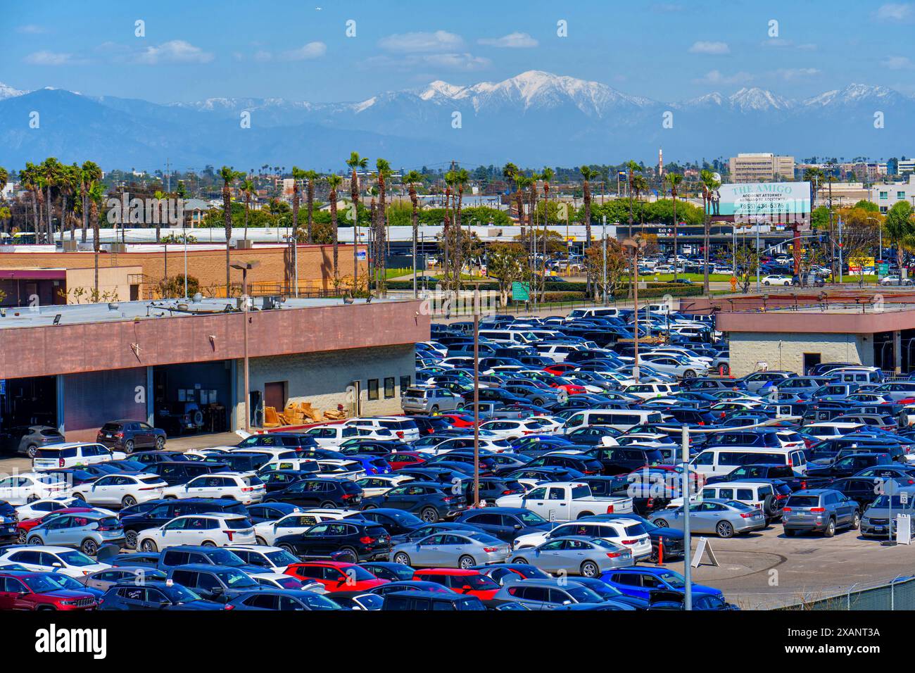Los Angeles, California - April 9, 2024: Densely packed car rental ...