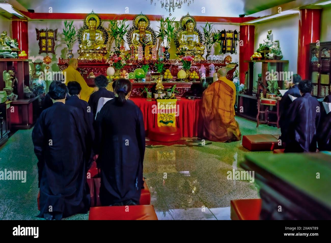 New York, NY, USA - Group People, Praying, From Behind, Buddhist Temple ...