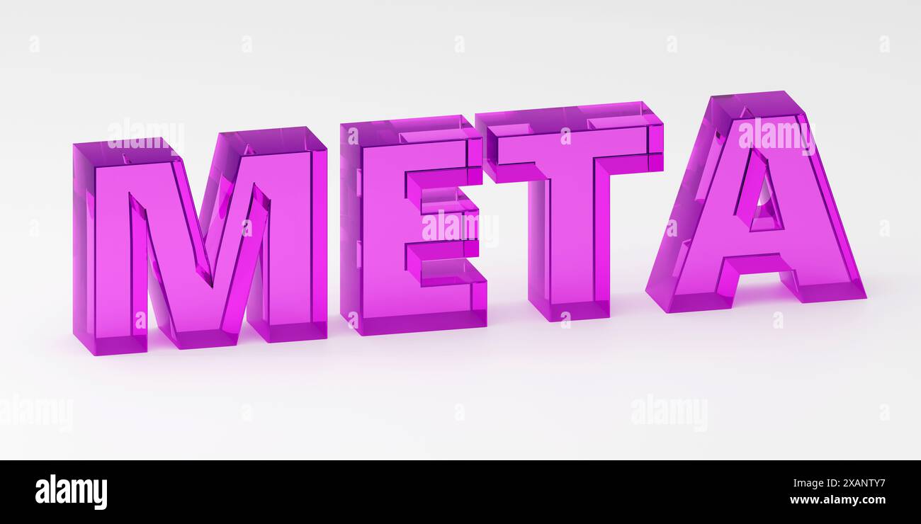 3d rendered sign Meta on light podium made by purple glass, soft light ...