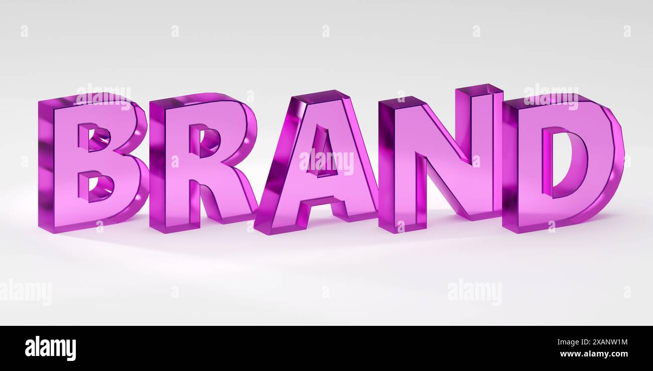 Luxury glass inscription brand on grey podium, soft light, front view ...