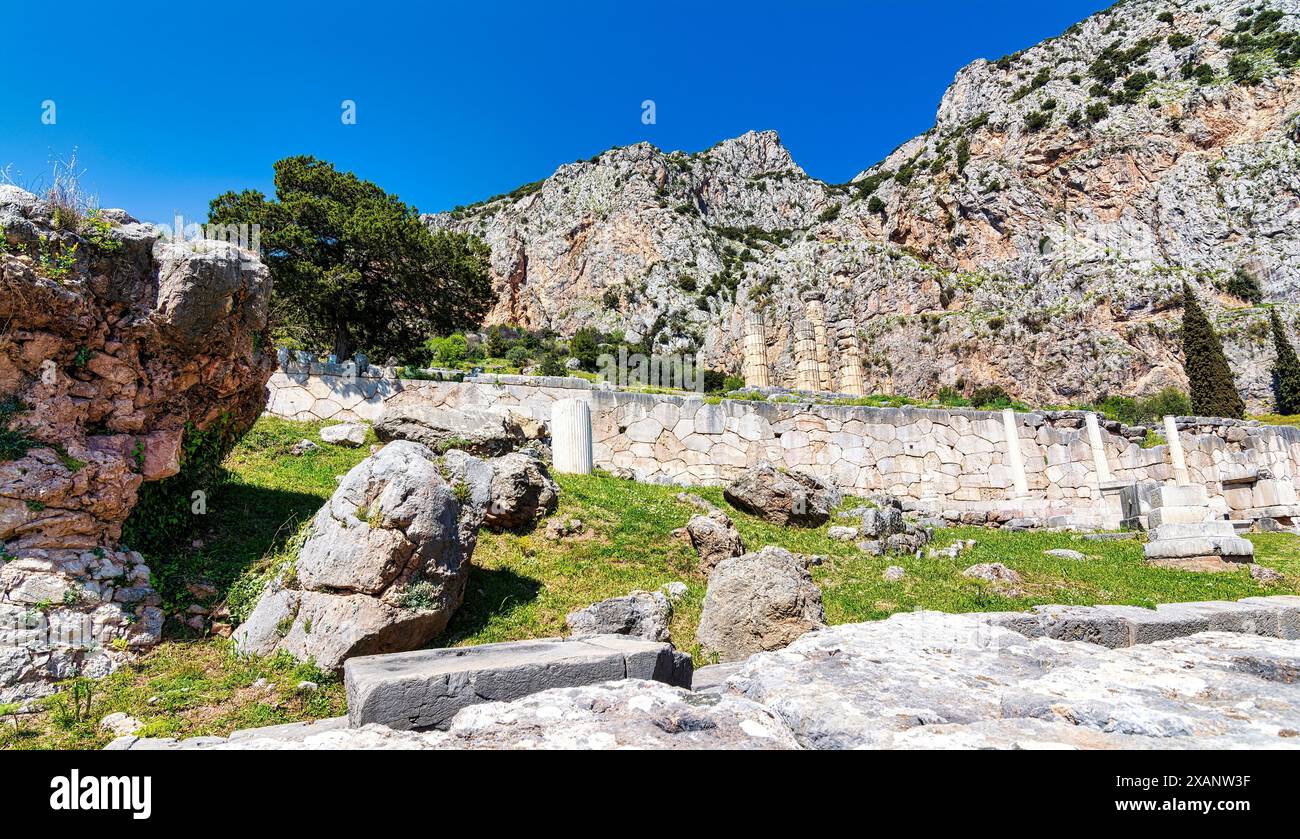Ancient columns of Delphi, an archaeological site in Greece, are Greek ...