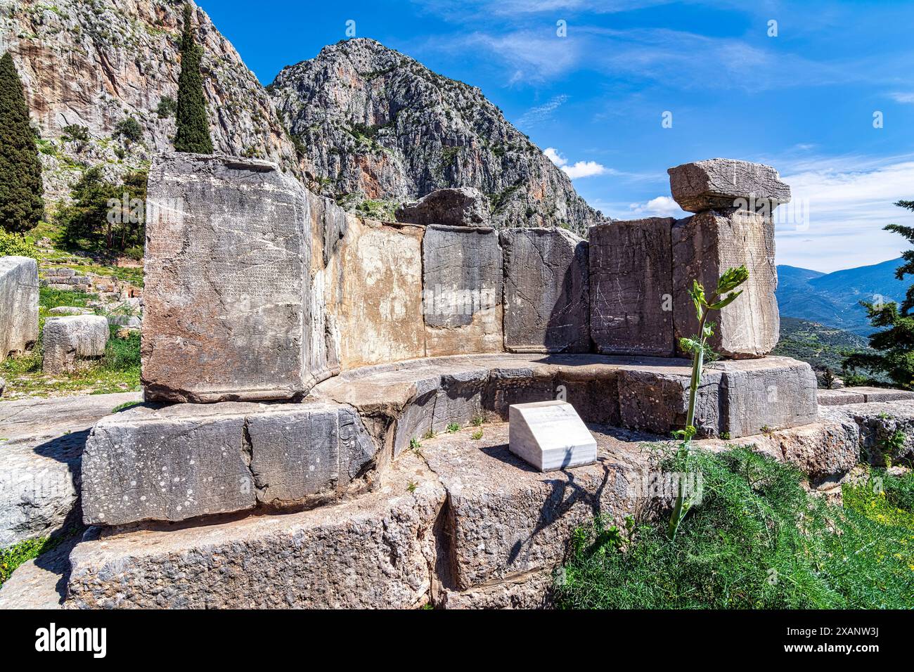 Ancient columns of Delphi, an archaeological site in Greece, are Greek religious sanctuaries ...
