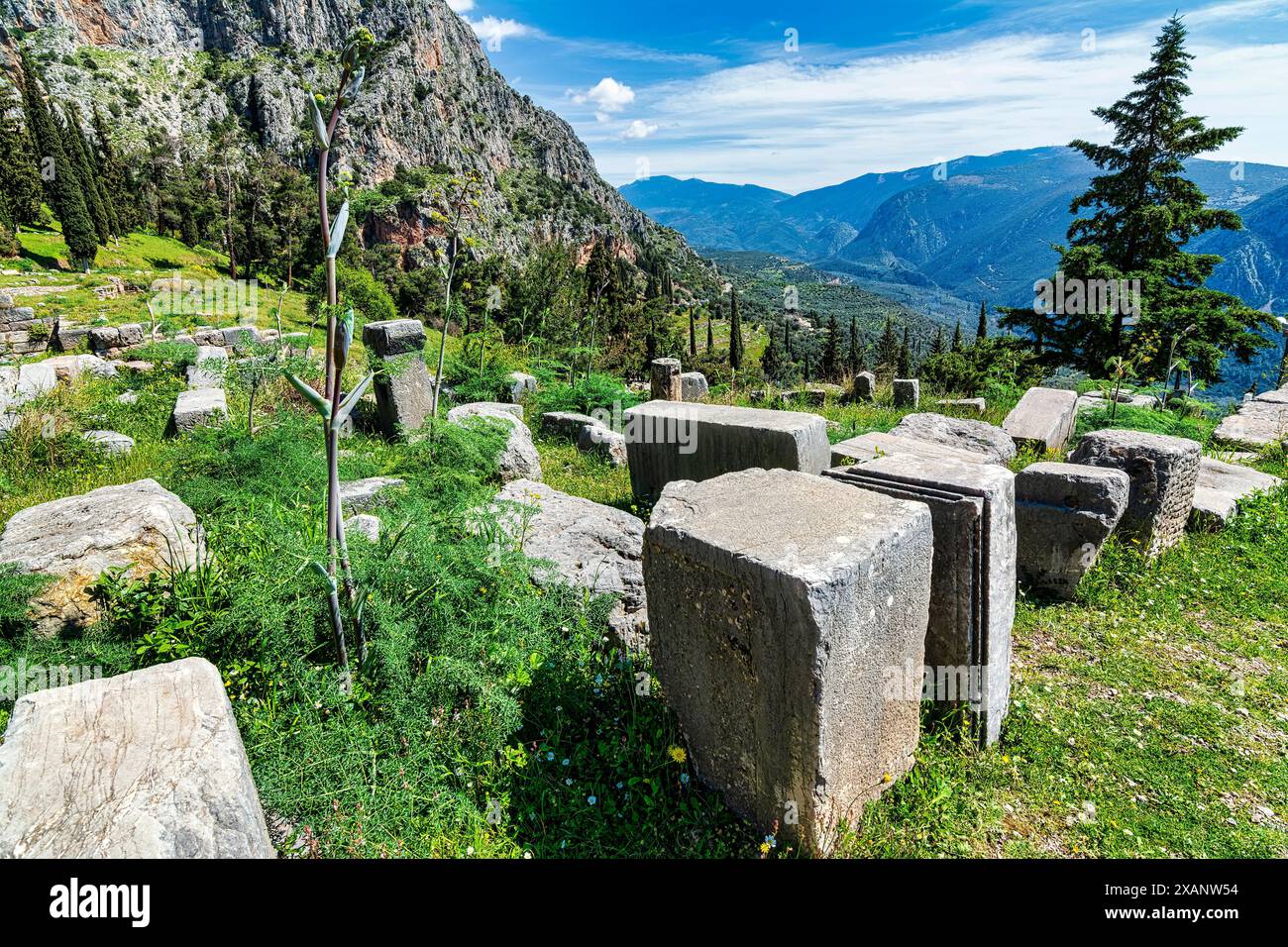 Ancient columns of Delphi, an archaeological site in Greece, are Greek ...
