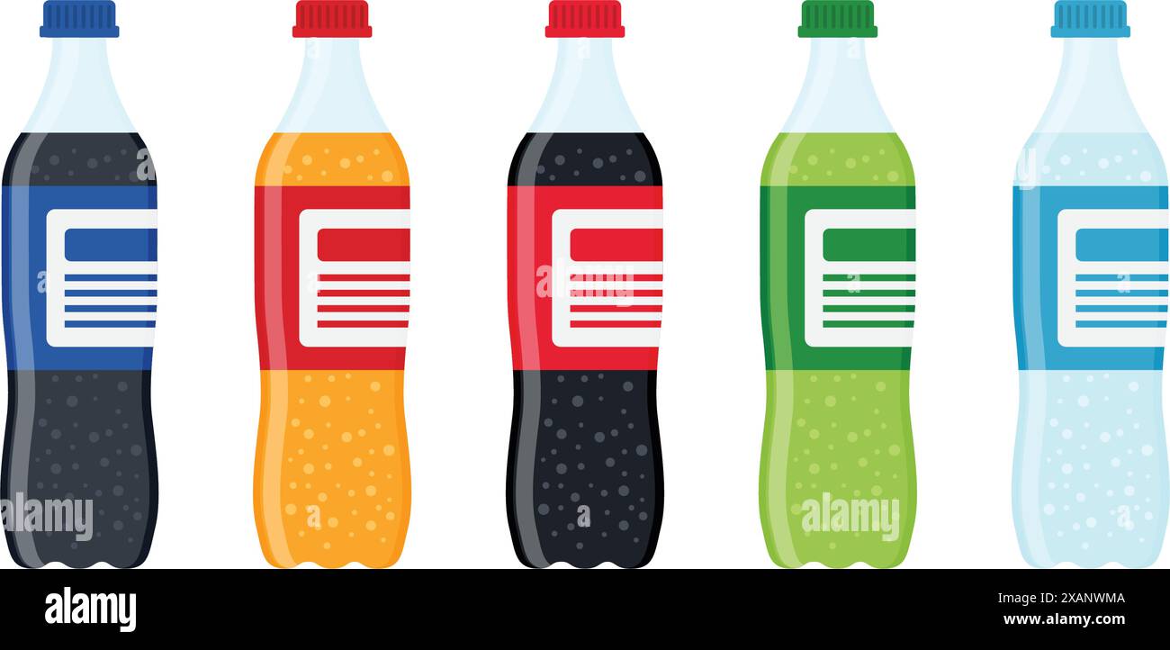 Soda drink icons set in flat style. Plastic bottle vector illustration ...