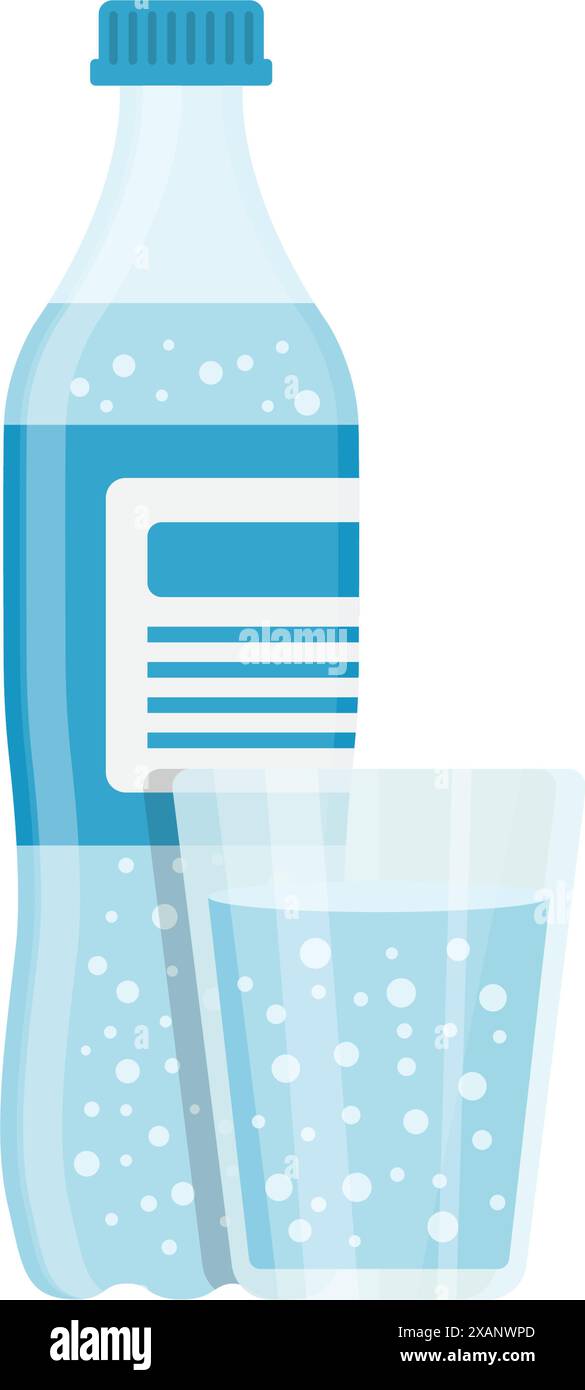 Pure water drink icon in flat style. Plastic bottle and drinking glass ...