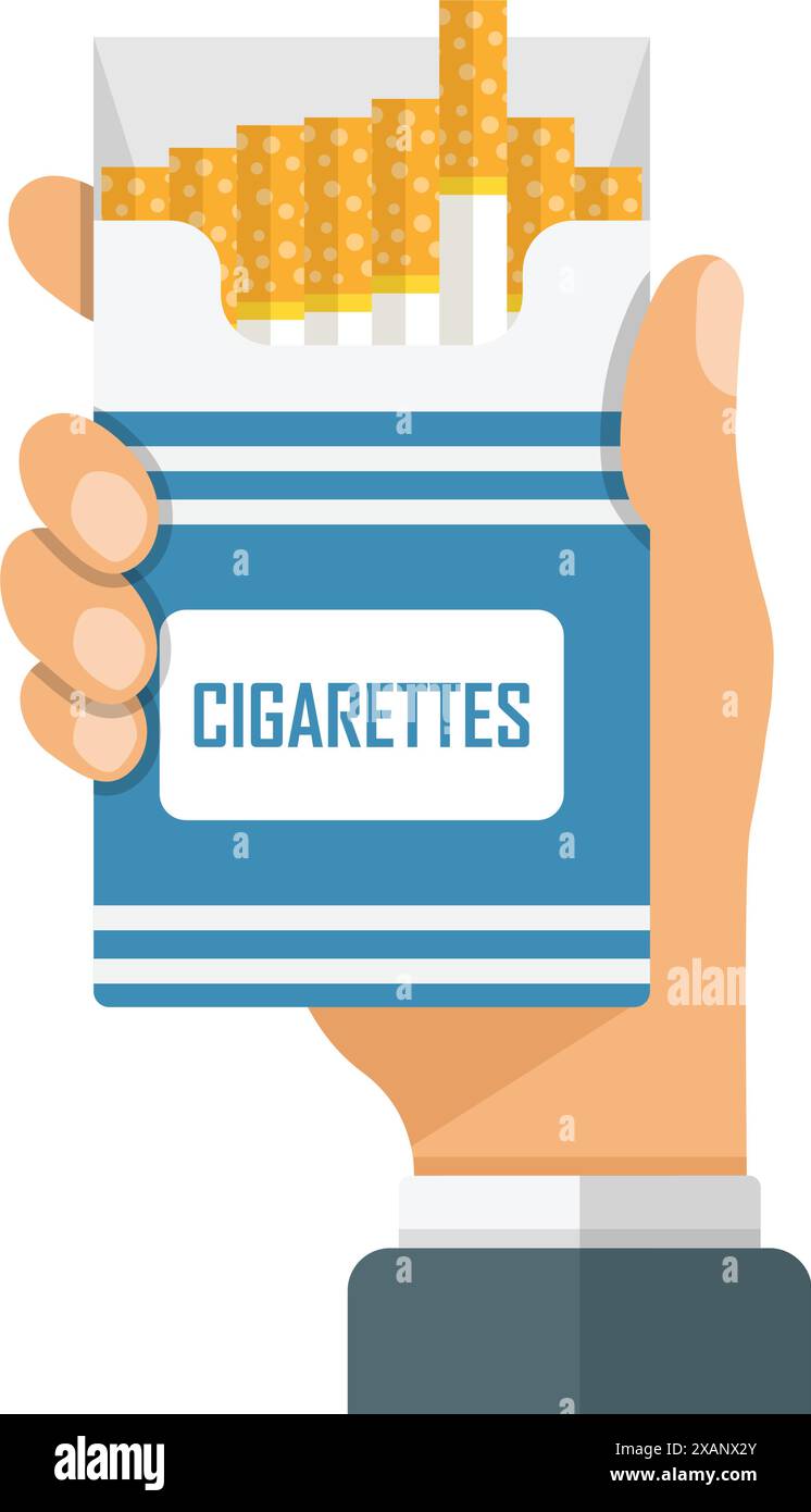 Hand holding packet of cigarettes icon in flat style. Smoking vector ...