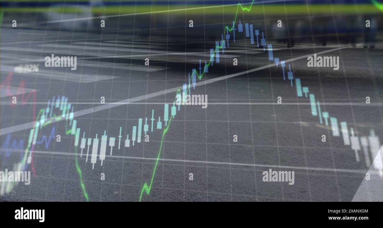 Image of multiple graph and numbers over time-lapse of low section of ...