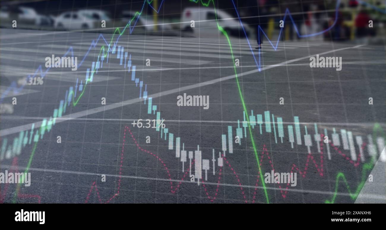 Image of multiple graph and numbers over time-lapse of low section of ...
