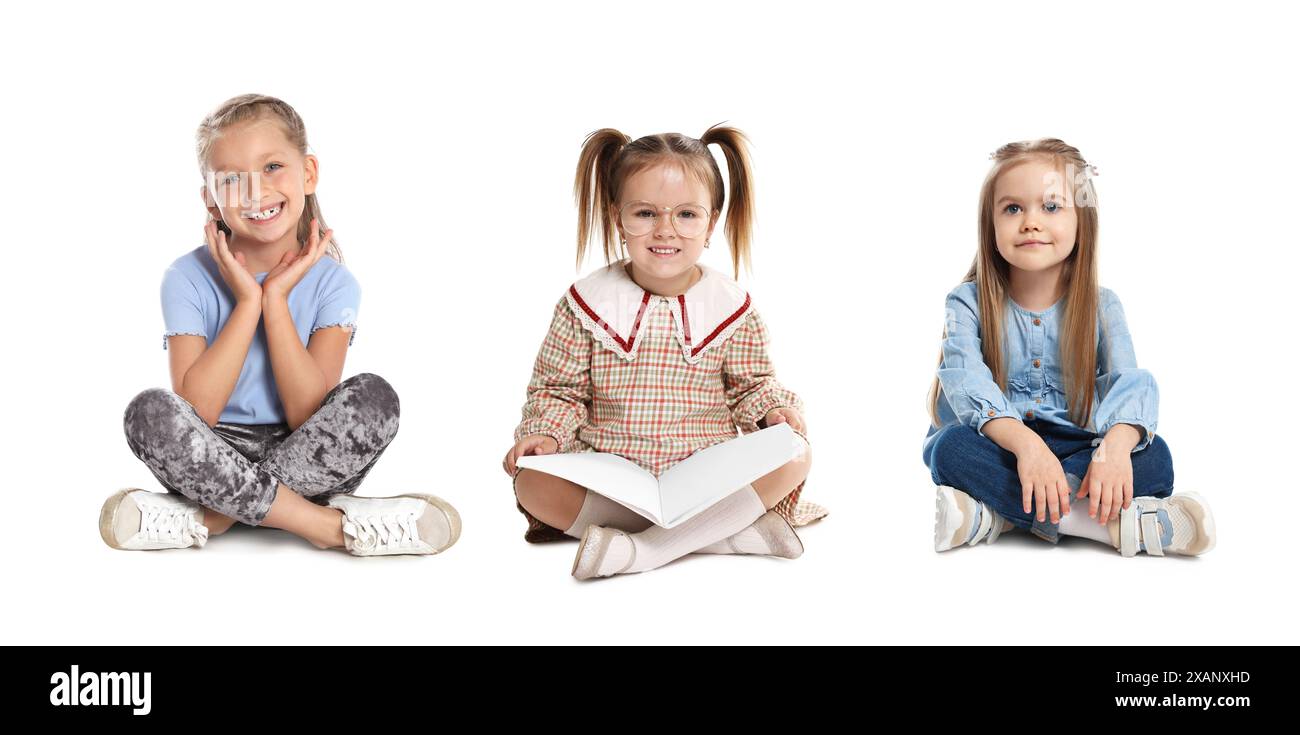 Group of different adorable children on white background Stock Photo ...