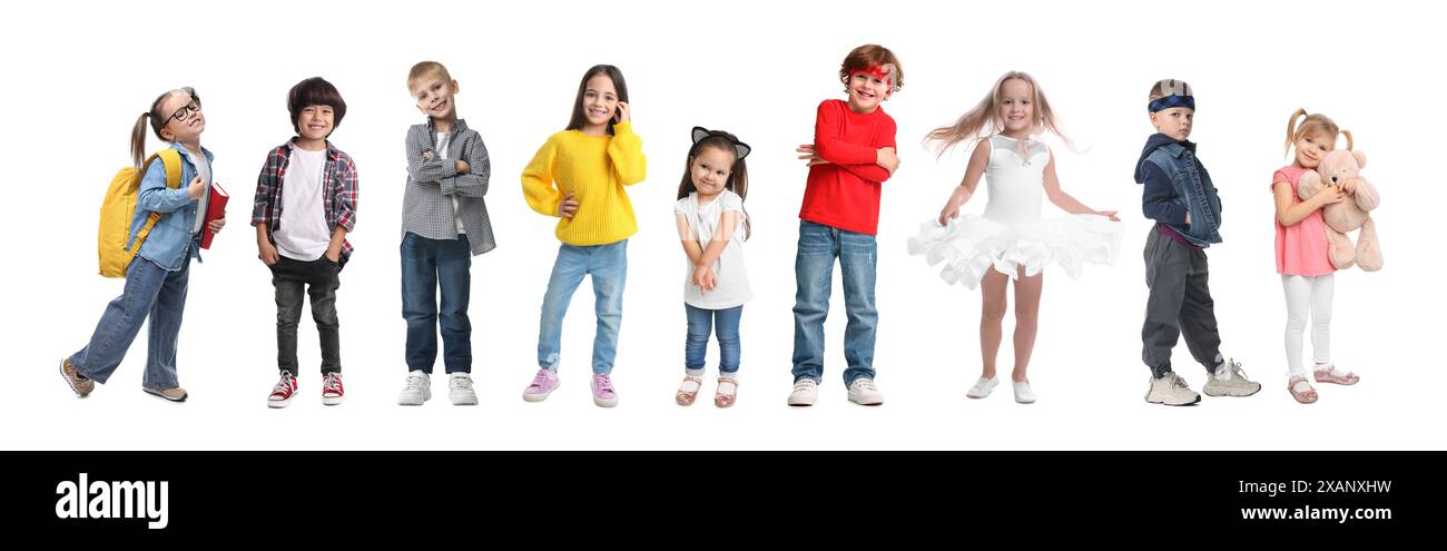Group of different adorable children on white background Stock Photo ...