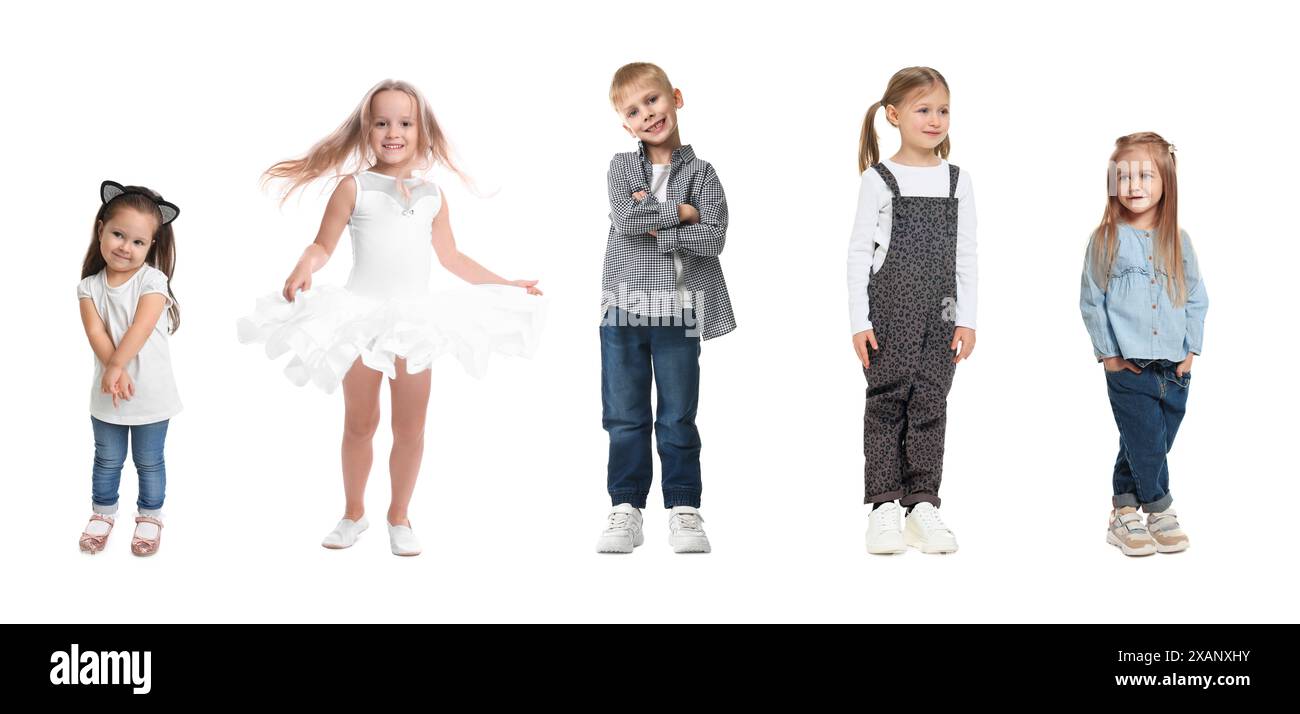 Group of different adorable children on white background Stock Photo ...