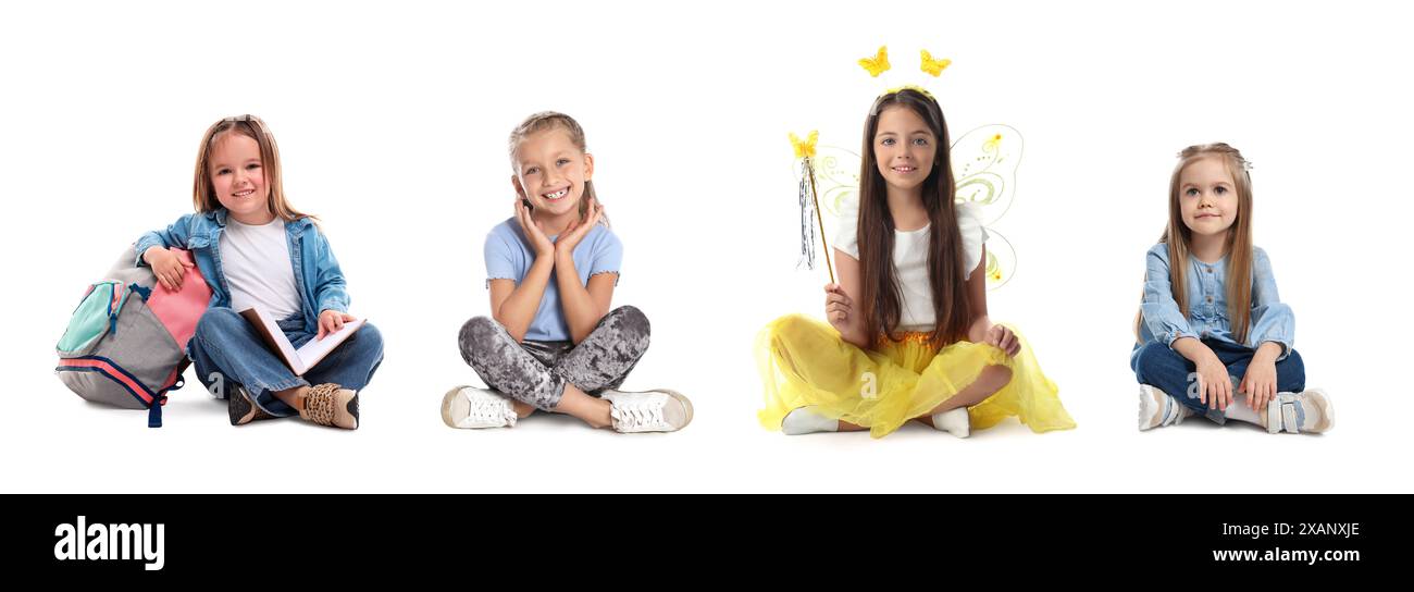 Group of different adorable children on white background Stock Photo ...