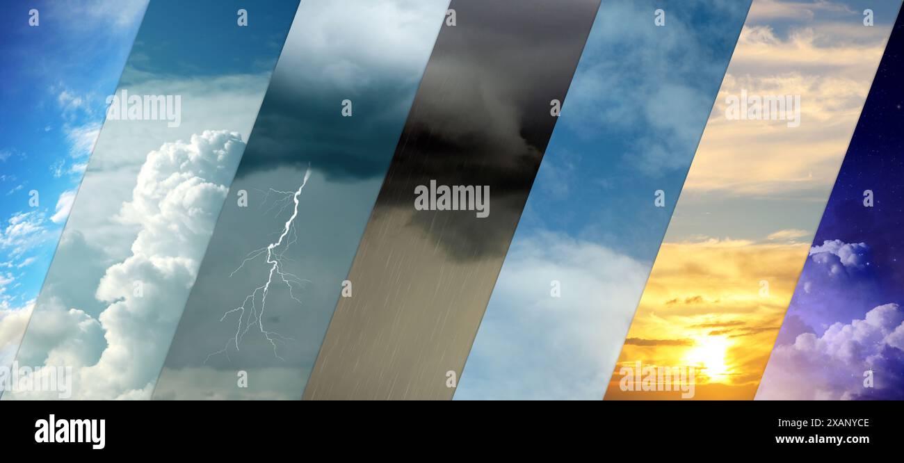 Forecast concept. Collage of photos with different weather conditions ...