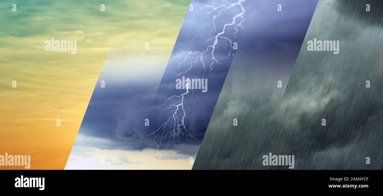 Forecast concept. Collage of photos with different weather conditions ...