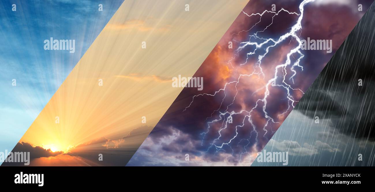 Forecast concept. Collage of photos with different weather conditions ...