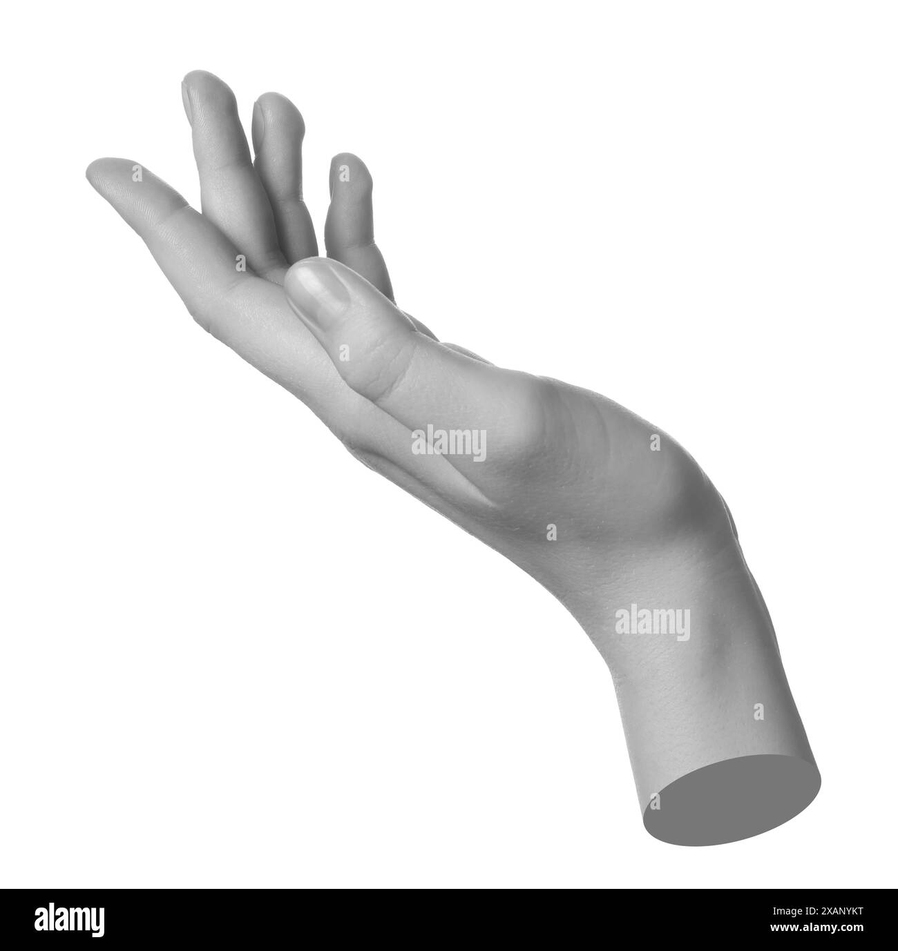 Woman's hand on white background. Black and white effect Stock Photo ...