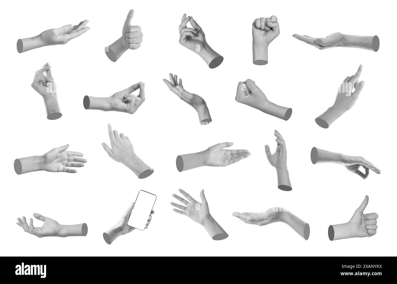 Set of different hand gestures isolated on white, black and white Stock Photo - Alamy