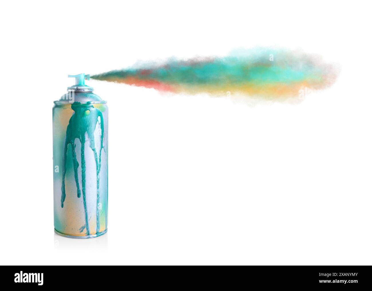 Aerosol can spraying colorful paint isolated on white Stock Photo - Alamy
