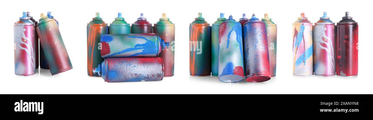 Different used spray paint cans isolated on white, set Stock Photo - Alamy
