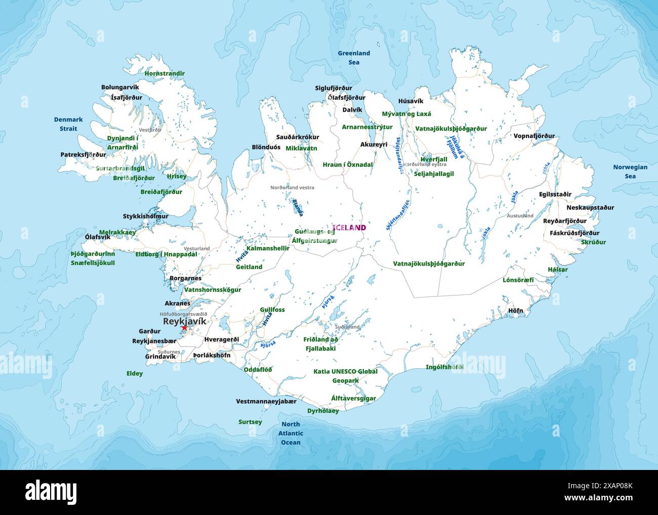 Detailed political outline map art of Iceland Stock Vector Image & Art ...