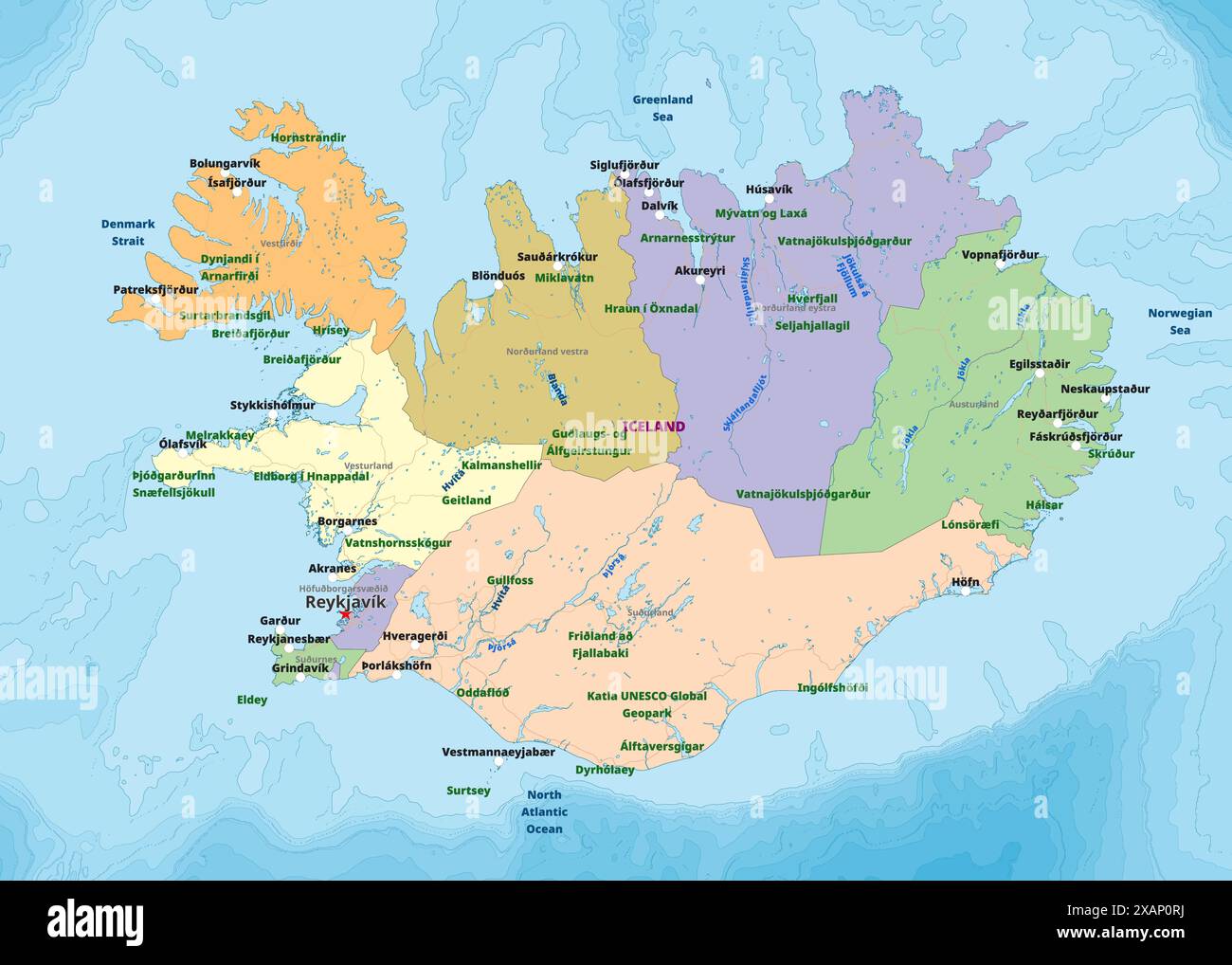 Detailed political map art of Iceland Stock Vector Image & Art - Alamy