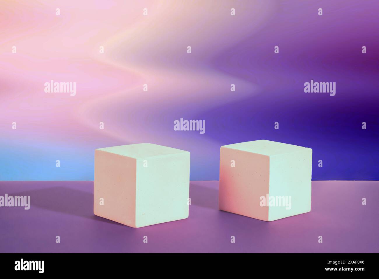 bright cosmetic violet gradient background with geometric shapes. Two ...