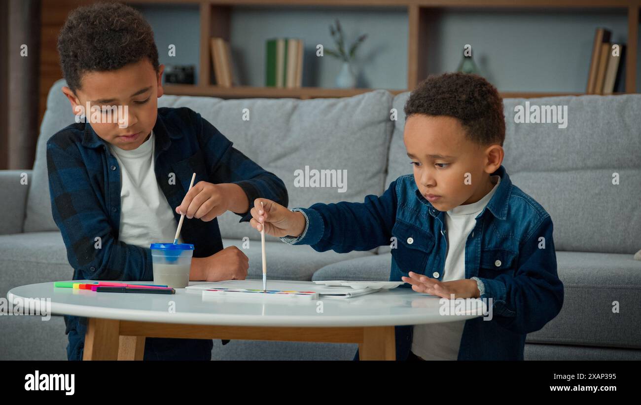 Two African American children kids school boys ethnic little friends ...