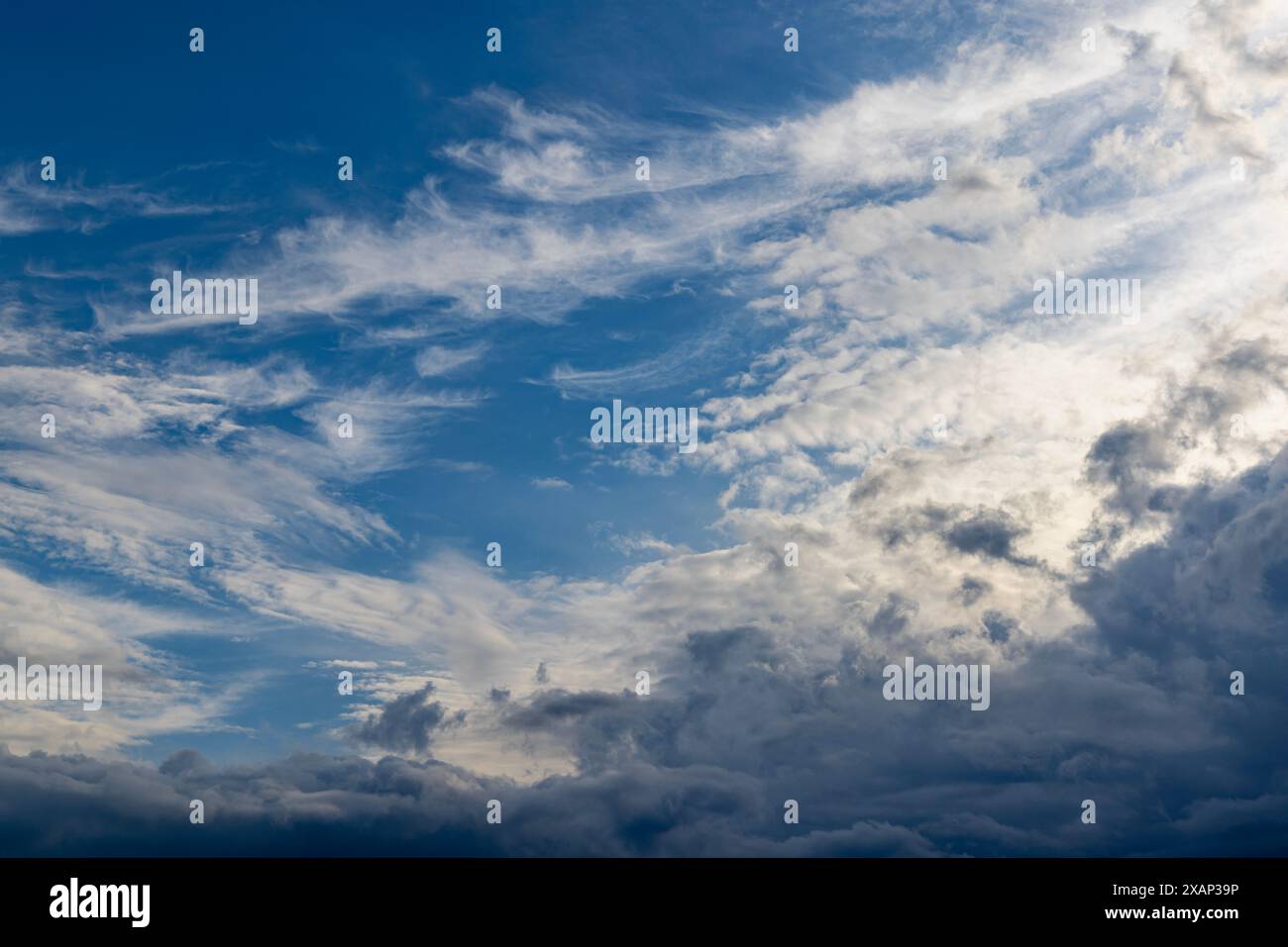 Cirrus clouds and blue sky with nimbostratus cloud moving in Stock ...