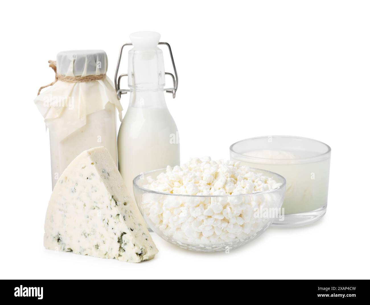 Different fresh dairy products isolated on white Stock Photo - Alamy