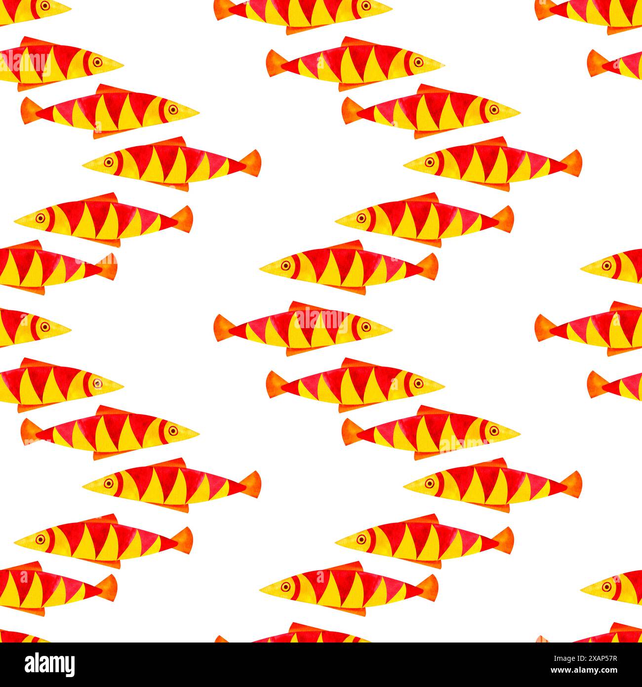 Red and yellow sea fish. Marine underwater seamless pattern watercolor ...